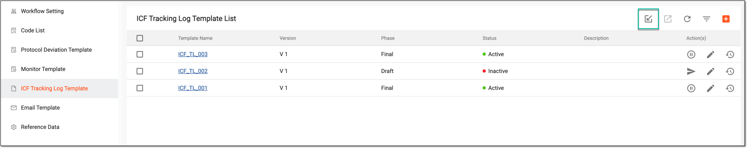 Import ICF tracking log template