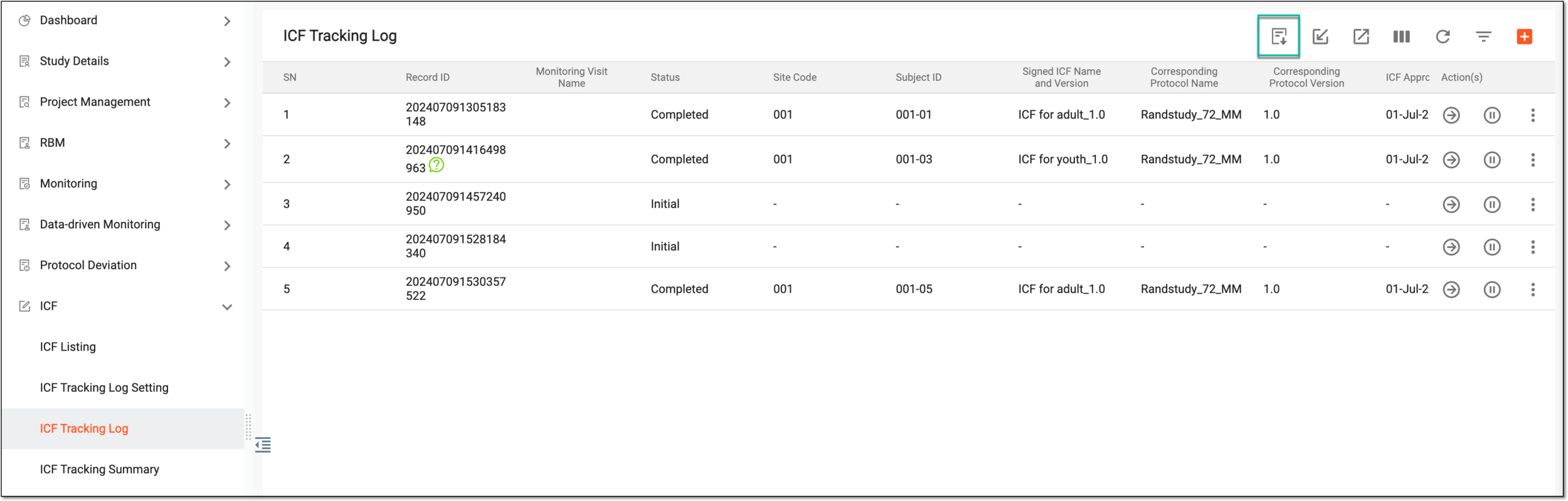 Download ICF tracking log template